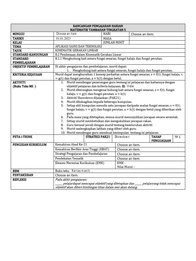 8.2 Pembezaan Dalam Kinematik Gerakan Linear | PDF