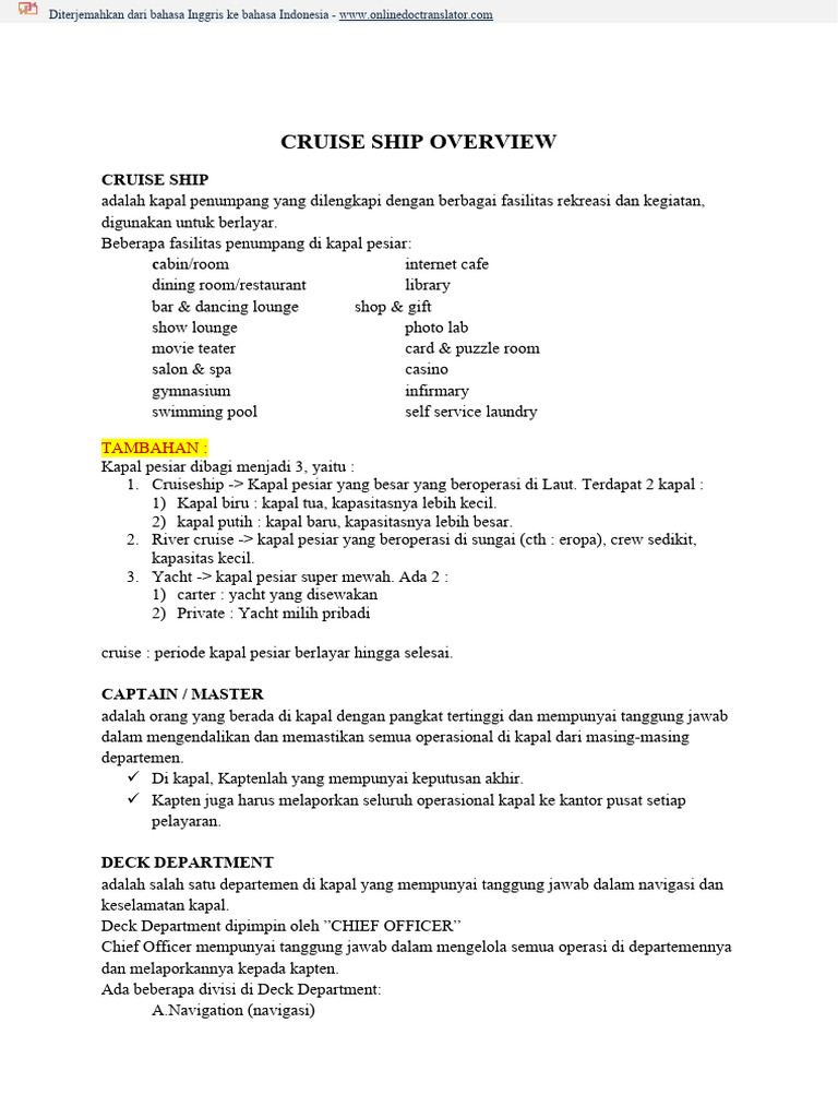 Cruise Ship Overview Modul II - En.id | PDF