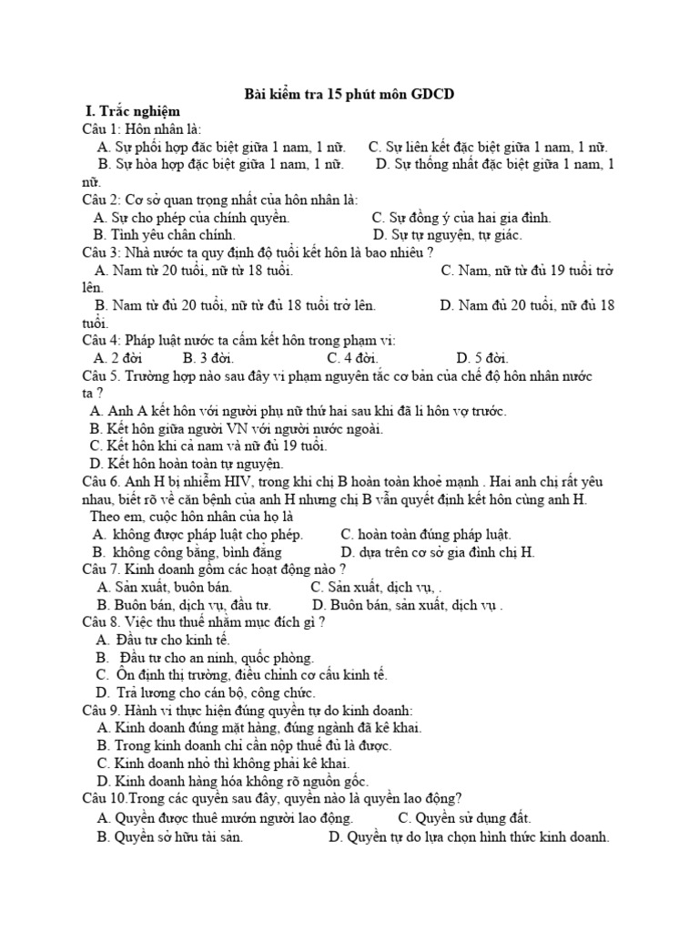 Bài Kiểm Tra 15 Phút Môn GDCD | PDF