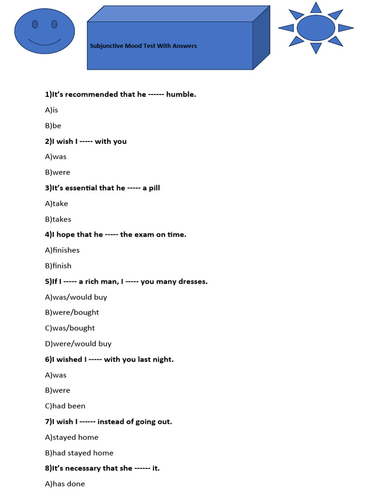 Subjunctive Mood Test With Answers Grammar Drills - 127645 | PDF
