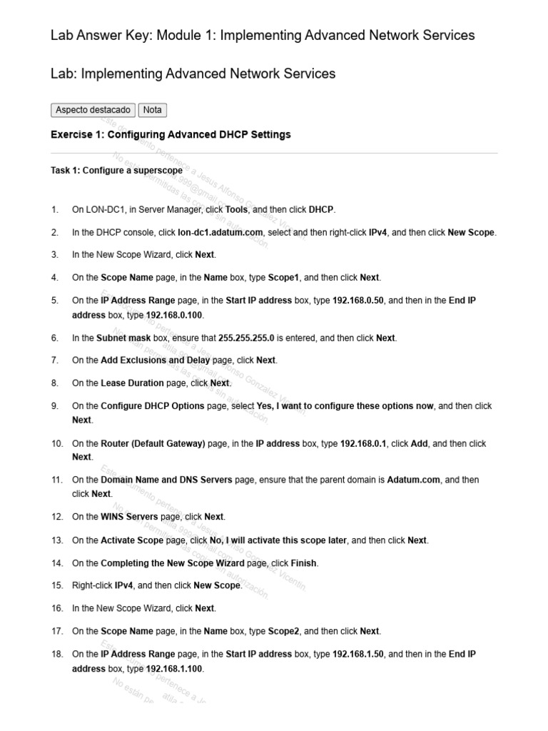 20412D - Lab Answer Key Module 1 - Implementing Advanced Network Services | PDF | Computers