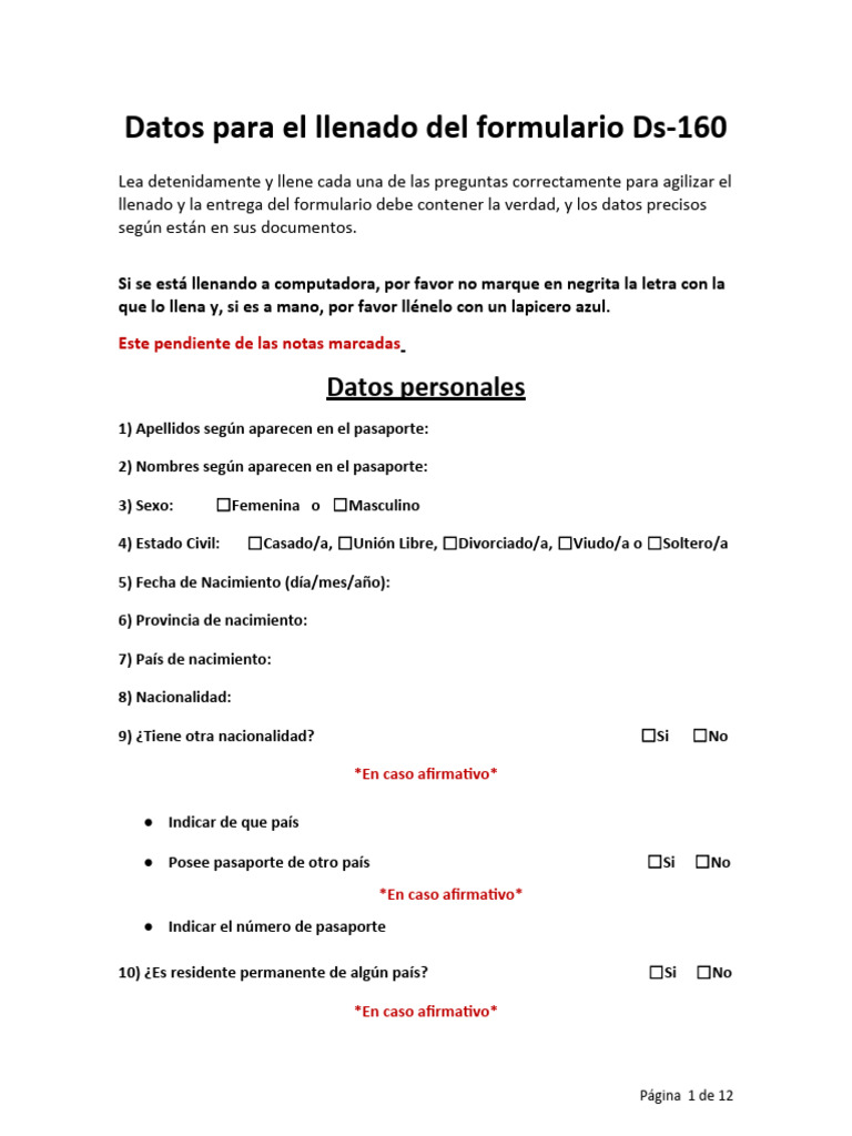 Guía Completa para Llenar el DS-160 | PDF