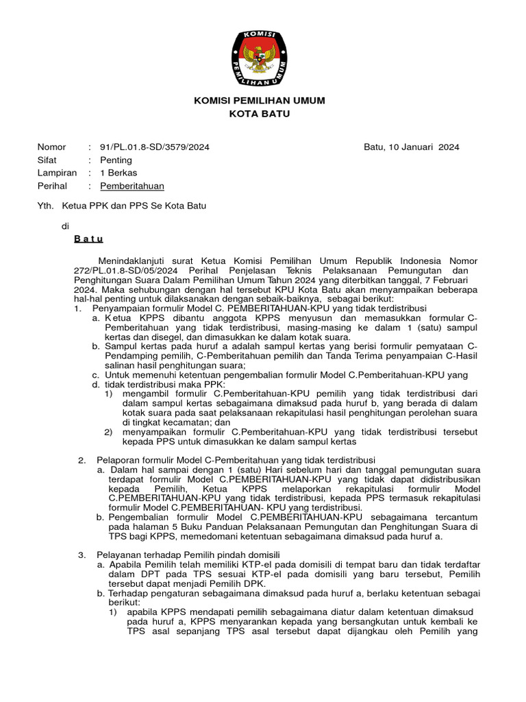 Pemberitahuan Kepada Ppk Dan Pps Penjelasan Pelaksanaan Pemungut Hitung Pemilu 2024 Di Tps-1 (1 ...