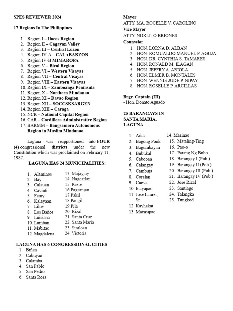 Spes Reviewer 2024 | PDF | Philippines | Government