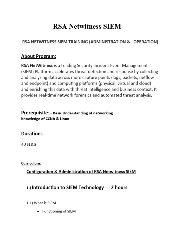 RSA NetWitness SIEM Training Overview | PDF | Computers | Technology ...