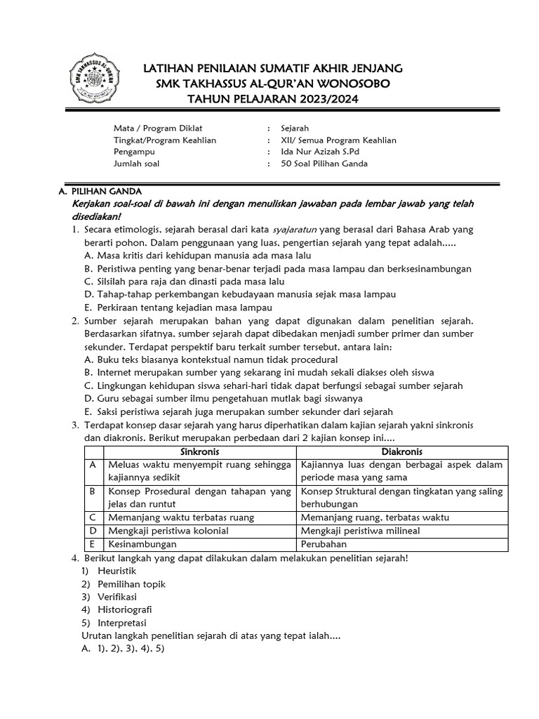 Latihan Soal Psaj Sejarah 2024 | PDF | Ilmu Sosial
