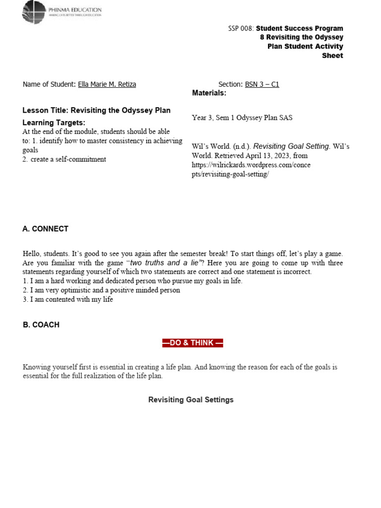 SSP 008 - Odyssey Plan Sas 1 | Download Free PDF | Goal | Behavioural Sciences