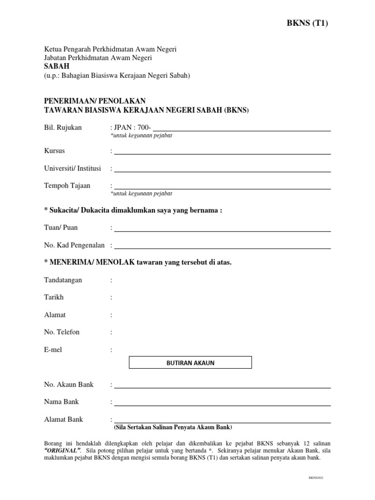 Borang BKNS T1 | PDF