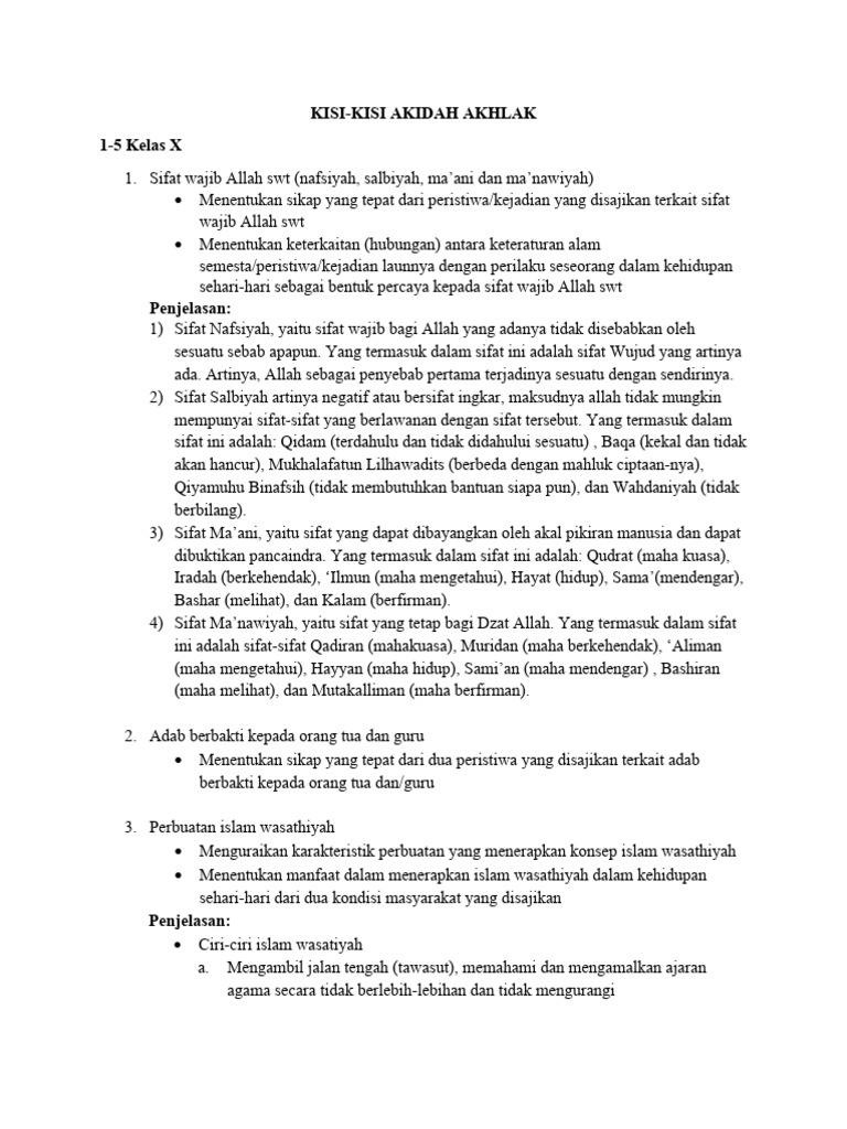 Kisi Kisi Akidah Akhlak 1 2 | PDF | Ilmu Sosial | Gaya Hidup