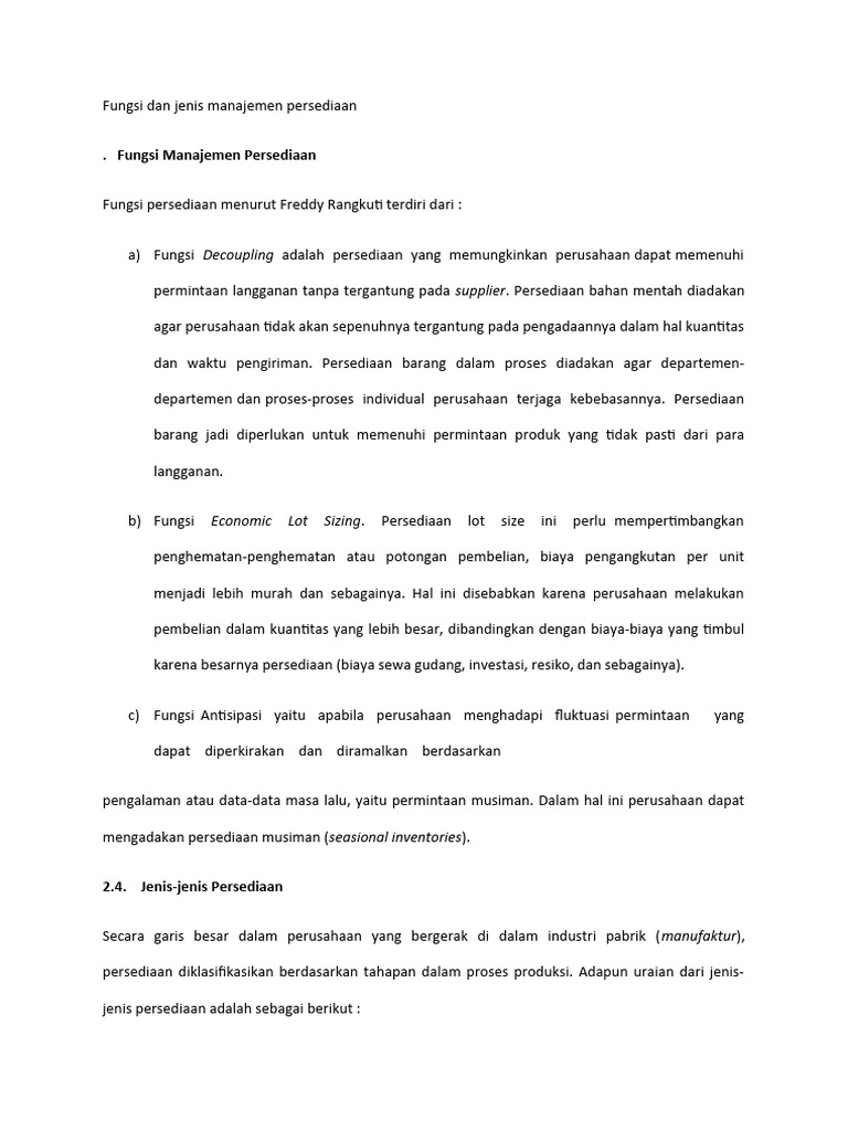 Fungsi dan jenis manajemen persediaan | PDF