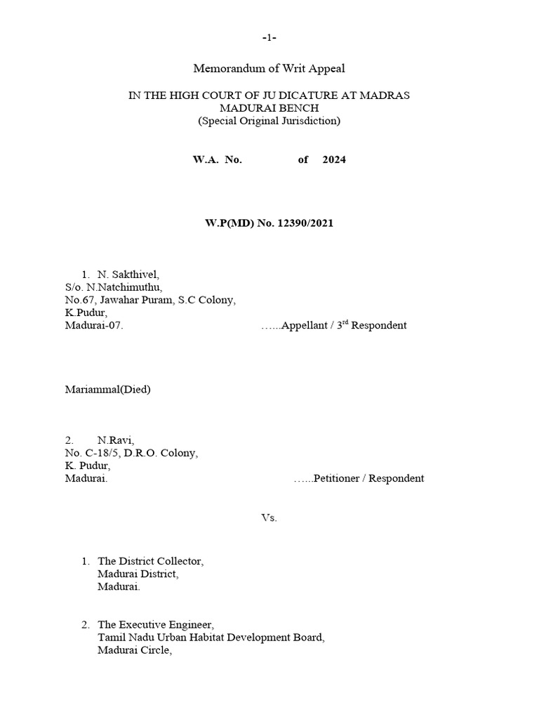 Writ Appeal | PDF | Lawsuit | Appeal