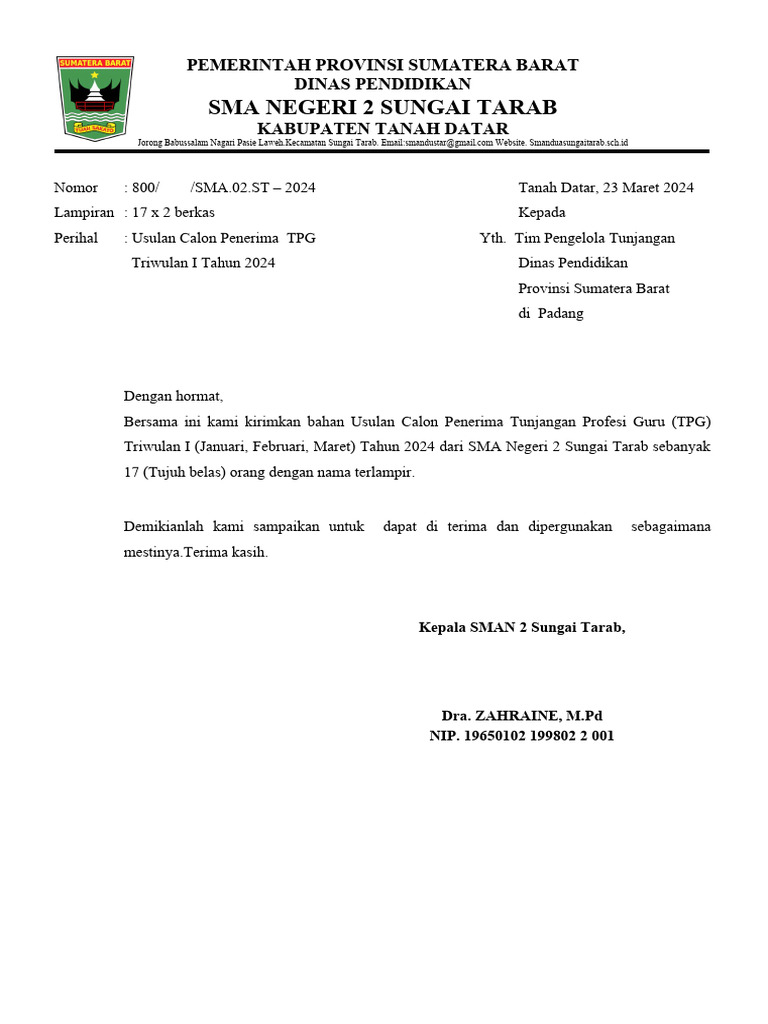 Surat Pengantar TPG | PDF