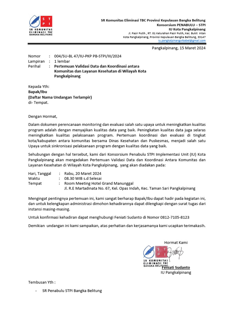 001 Undangan Pertemuan BL 47 Pengelola Dan Kader | PDF