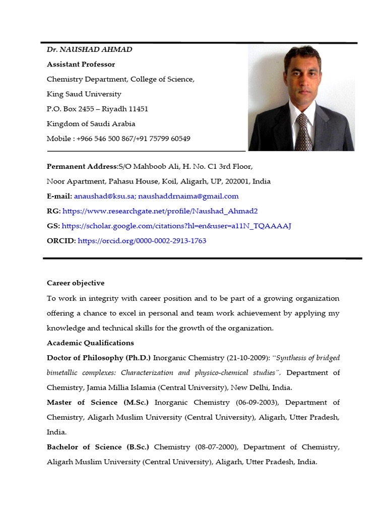 CV Naushad Under Process | PDF | Carbon Nanotube | Gas Chromatography–Mass Spectrometry