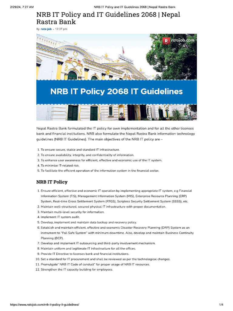 NRB IT Policy IT Guidelines 2012 (2068), Edited | PDF
