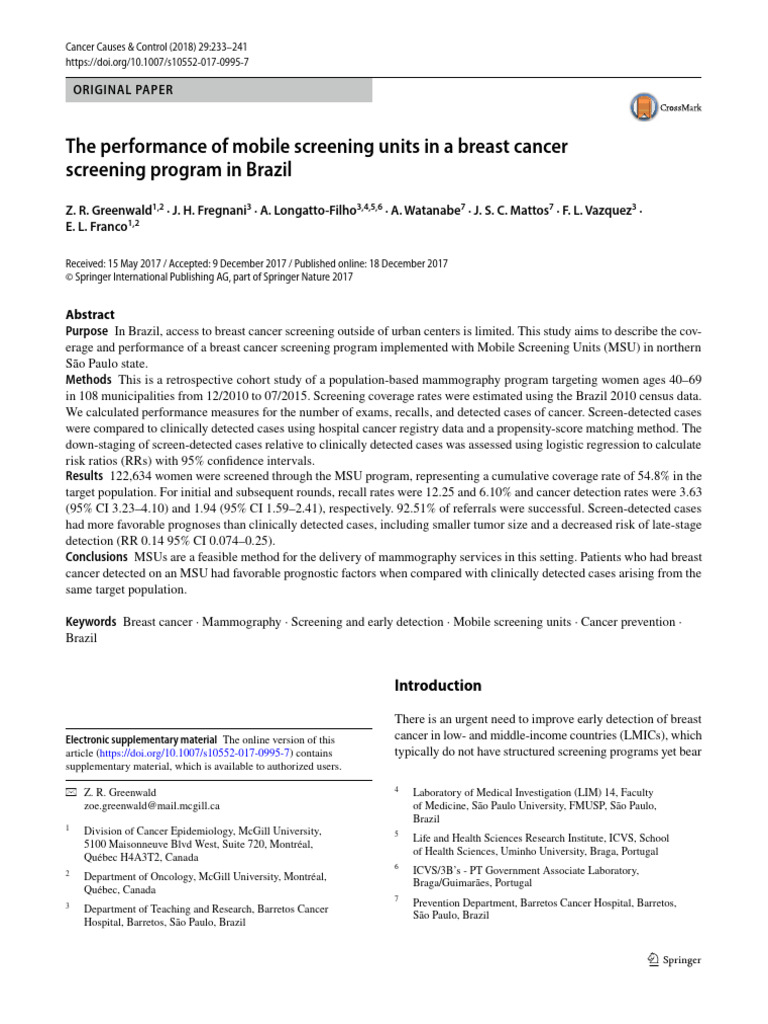 The Performance of Mobile Screening Units in A Breast Cancer | PDF ...
