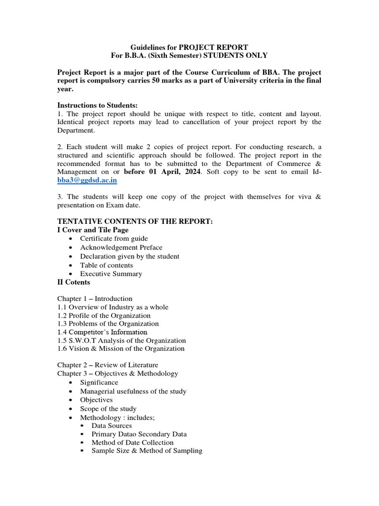 Guidelines For PROJECT REPORT Document1 | PDF | Economics | Marketing