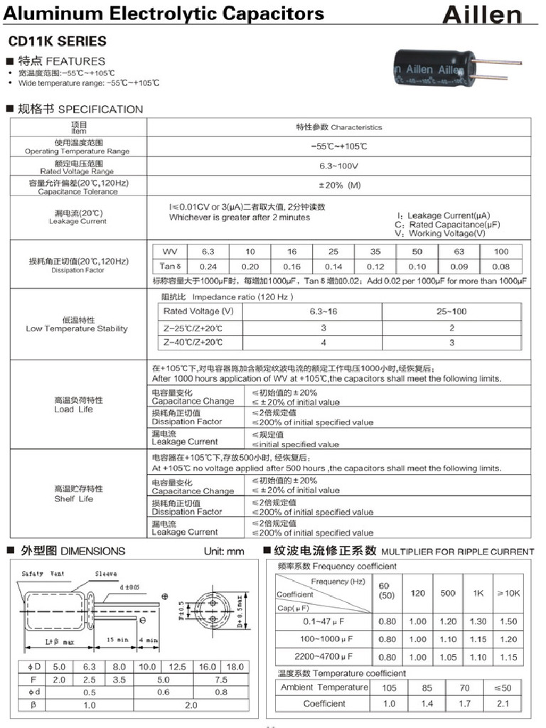 Aillen (Radial Thru-Hole) CD11K Series | PDF
