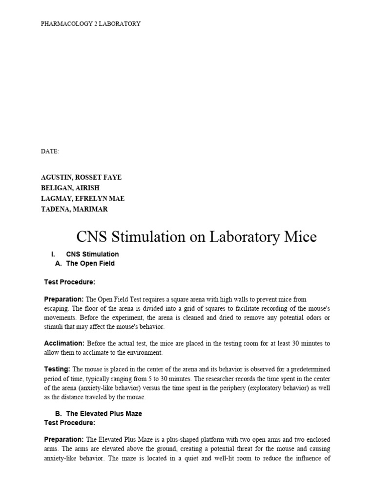 CNS Stimulation On Laboratory Mice | PDF