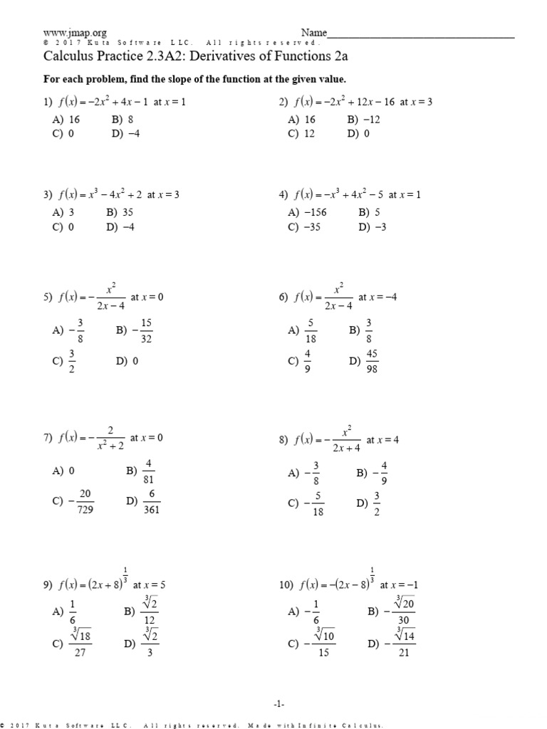 2 3A2 DerivativesofFunctionsPR2a | PDF | Derivative | Functions And Mappings