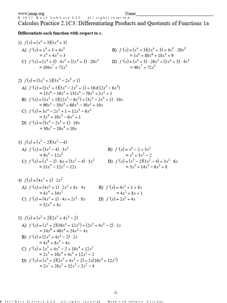Calculus: Differentiate Products & Quotients | PDF