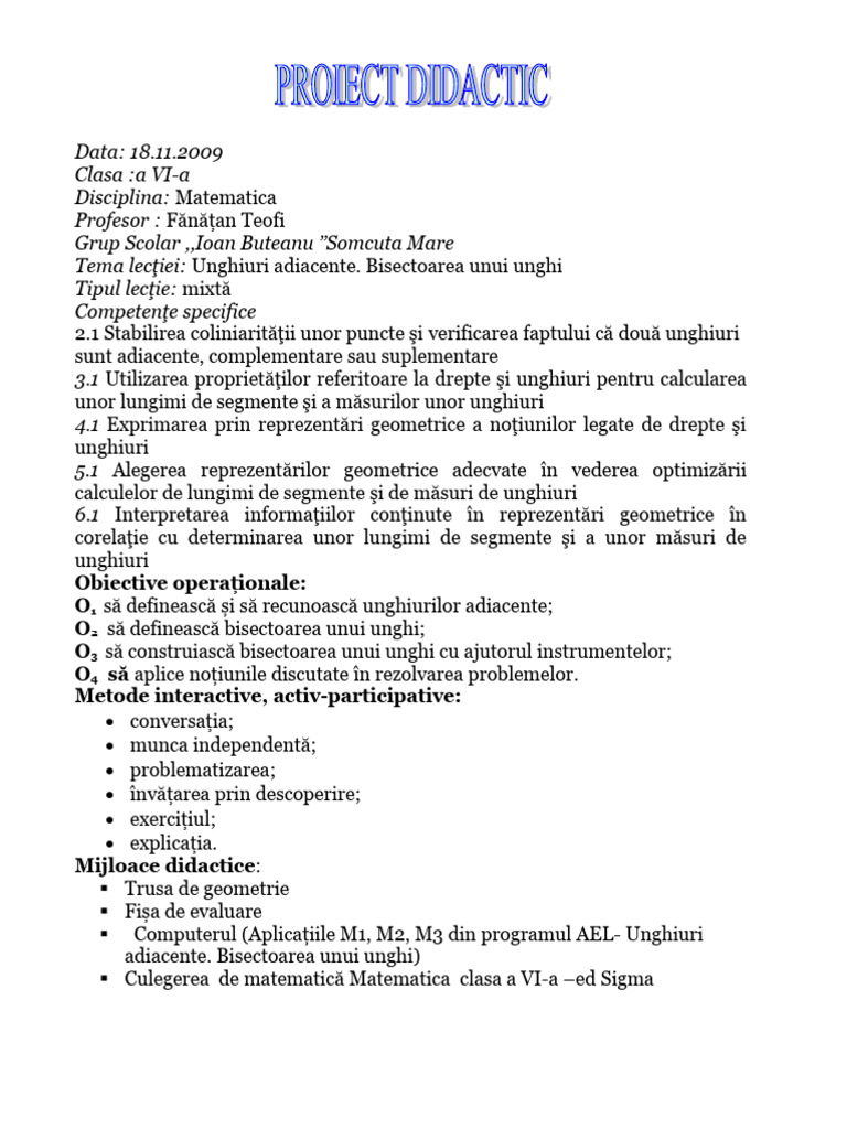 6 Unghiuri Adiacente Bisectoarea | PDF