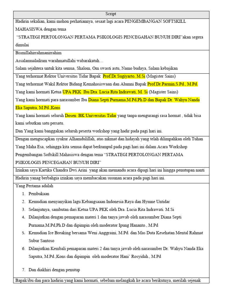 Skrip MC Peng Softskill Mahsiswa | PDF