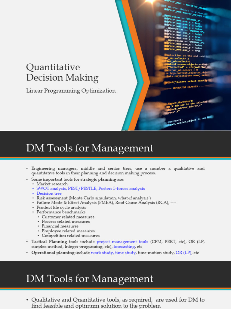 Week 4-1 - Quatitative DM - LP Optimization | PDF | Linear Programming | Mathematical Model