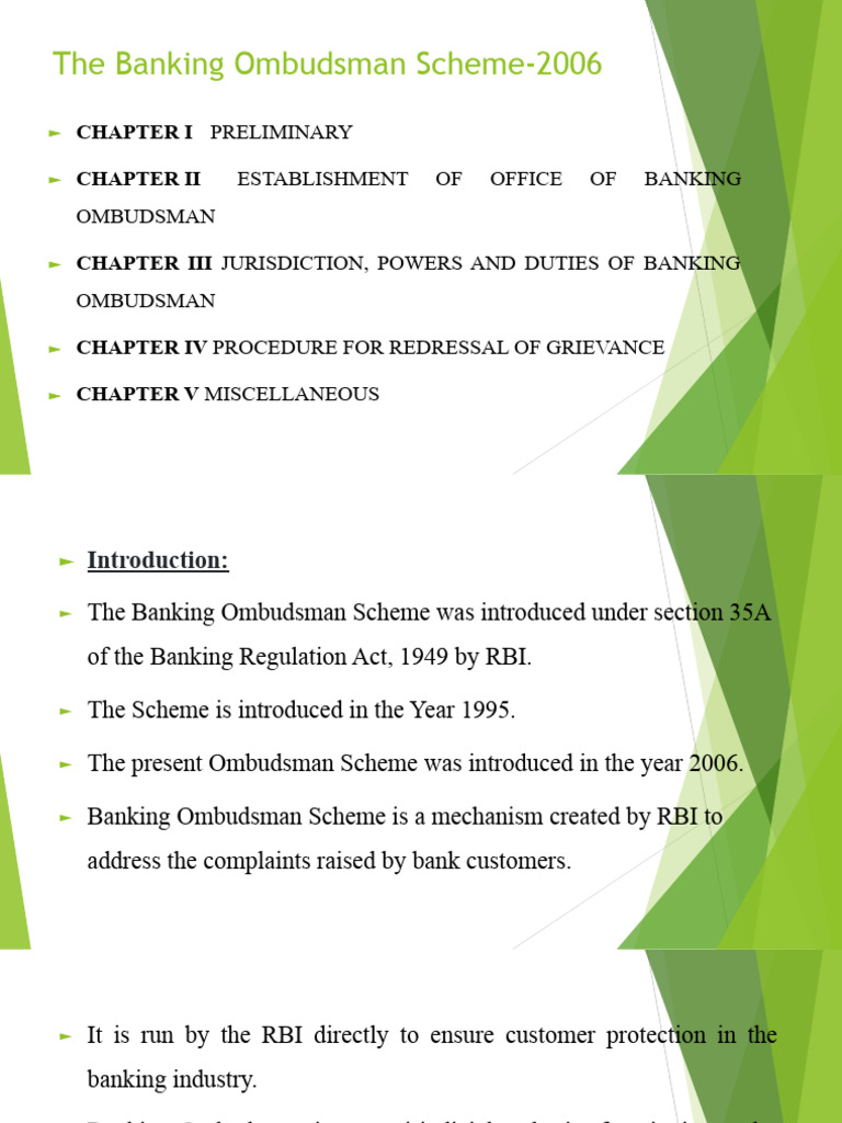 Banking Ombudsman Scheme 2006 Overview | PDF | Banks | Reserve Bank Of ...
