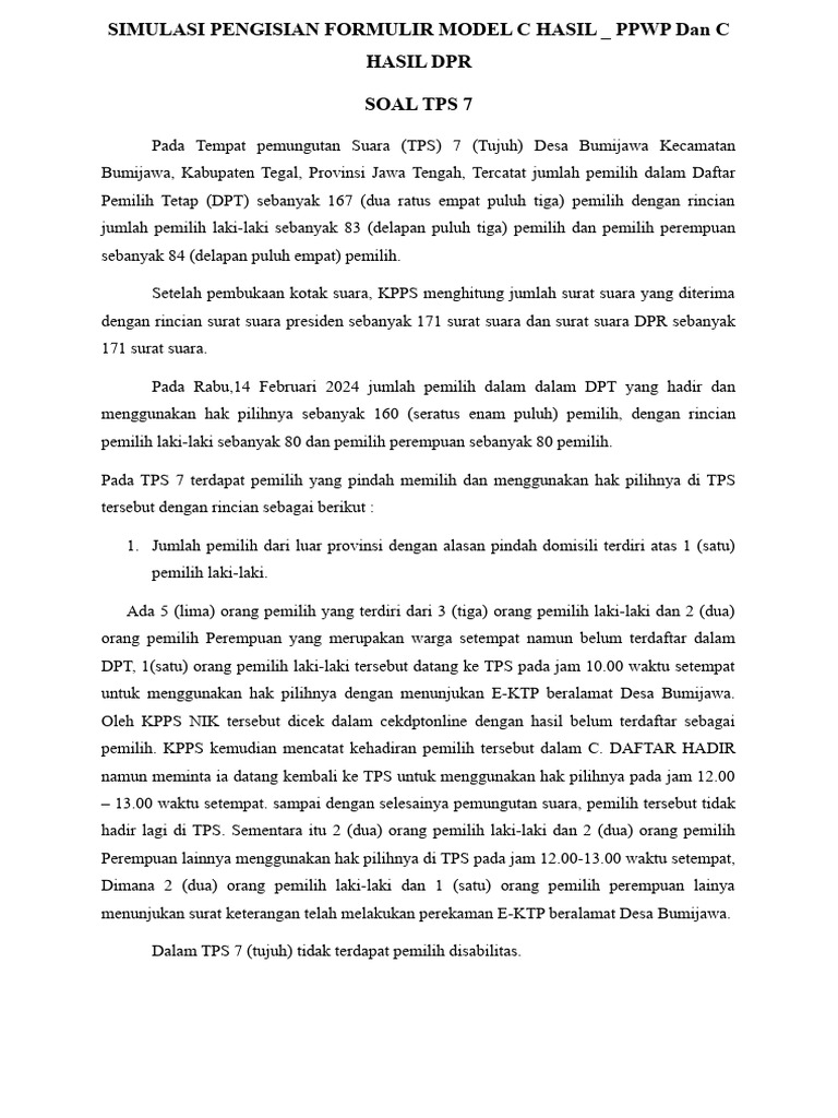 Simulasi Pengisian Formulir Model C Hasil | PDF | Politik