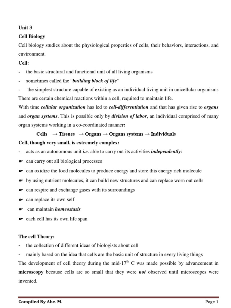Unity University Unit 3 Cell Biology | PDF | Cell Membrane ...