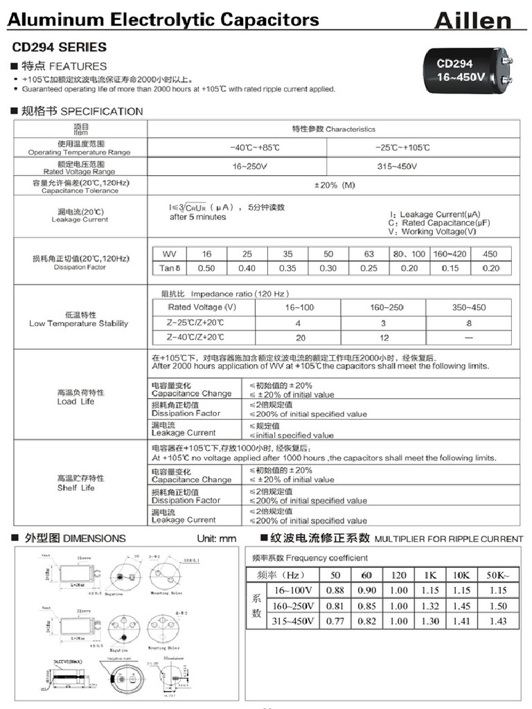 Aillen (Snap-In) CD294 Series | PDF