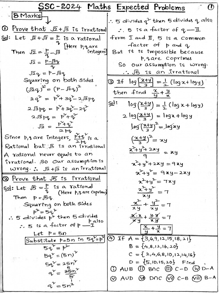 10th Maths Most Expected Problems - Mar2024 | PDF