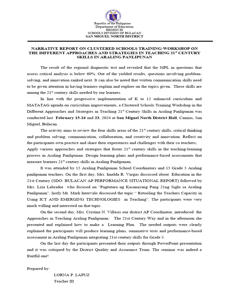 Narrative Report AP Seminar | PDF | Educational Assessment | Learning