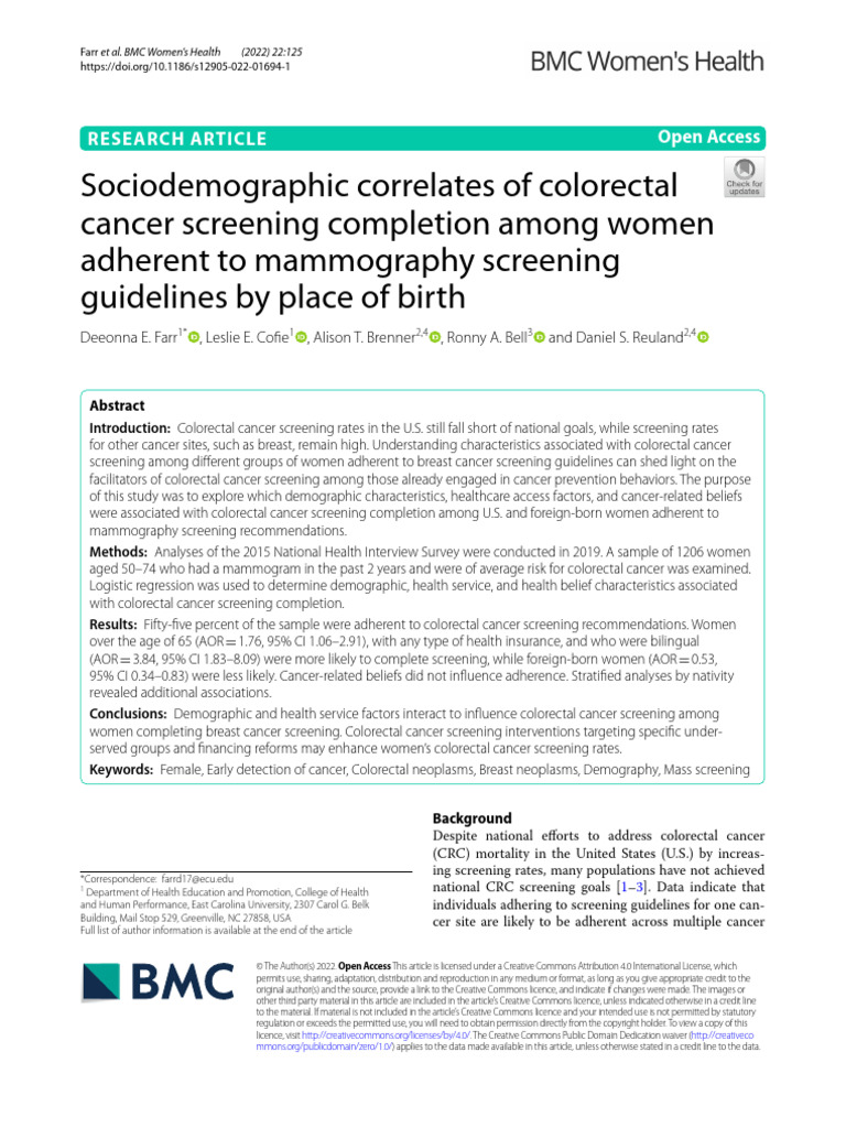 Sociodemographic Correlates of Colorectal Cancer Screening Completion ...