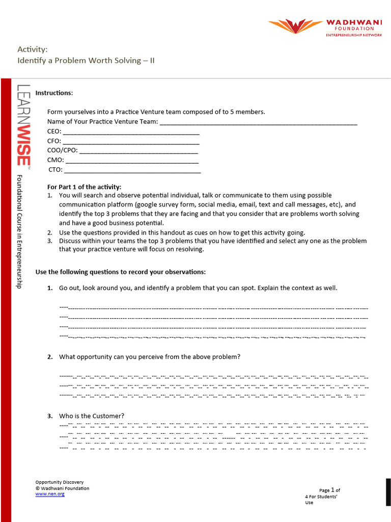 Activity Instructions - Identify A Problem Worth Solving | PDF | Bus ... Activity Instructions - Identify A Problem Worth Solving | PDF | Bus ...