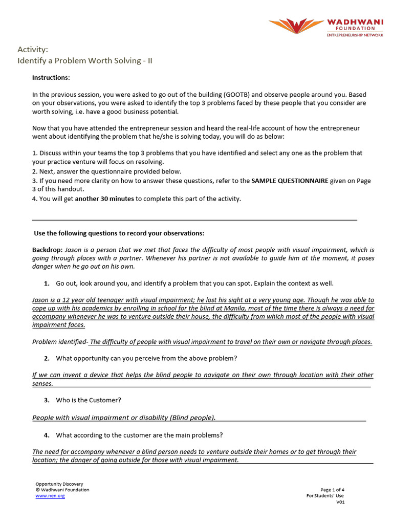 Identify A Problem Worth Solving - II - Output | PDF | Visual Impairment | Disability