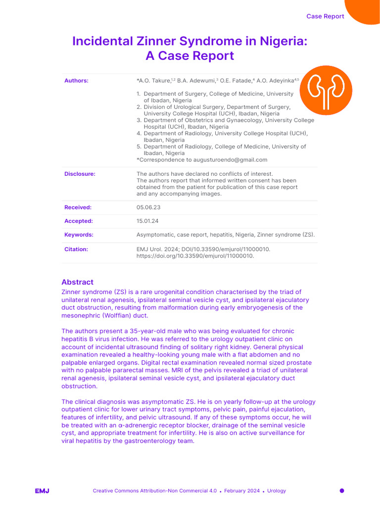 Incidental Zinner Syndrome in Nigeria A Case Report | PDF | Kidney ...