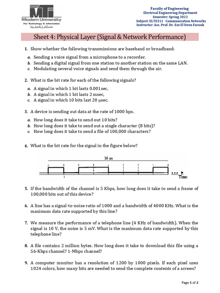 Sheet_4-2 | PDF | Bit Rate | Signal To Noise Ratio