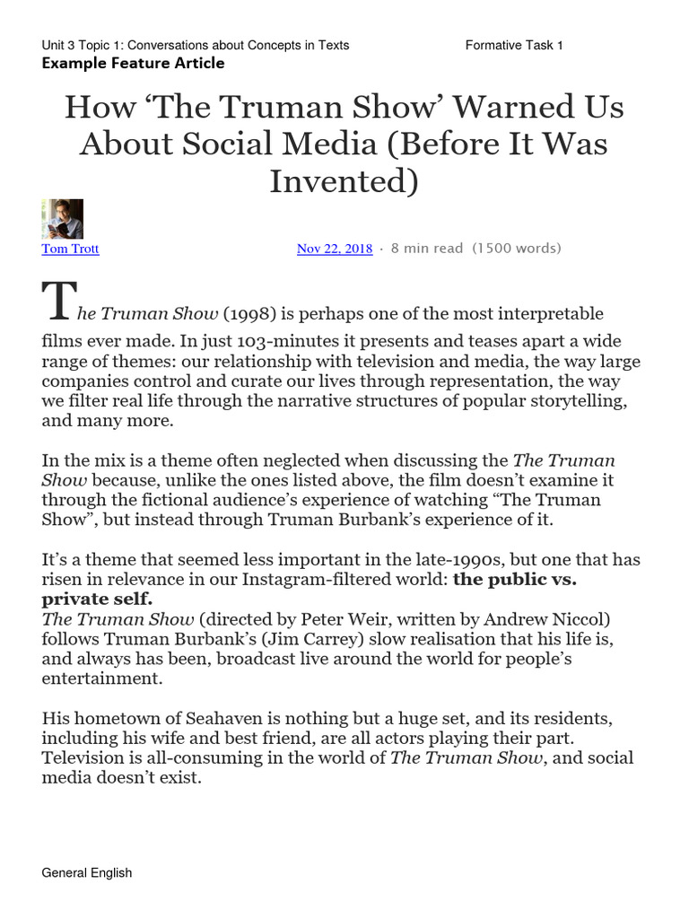 Example Feature Article_The Truman Show | PDF | Social Media | Popular ...