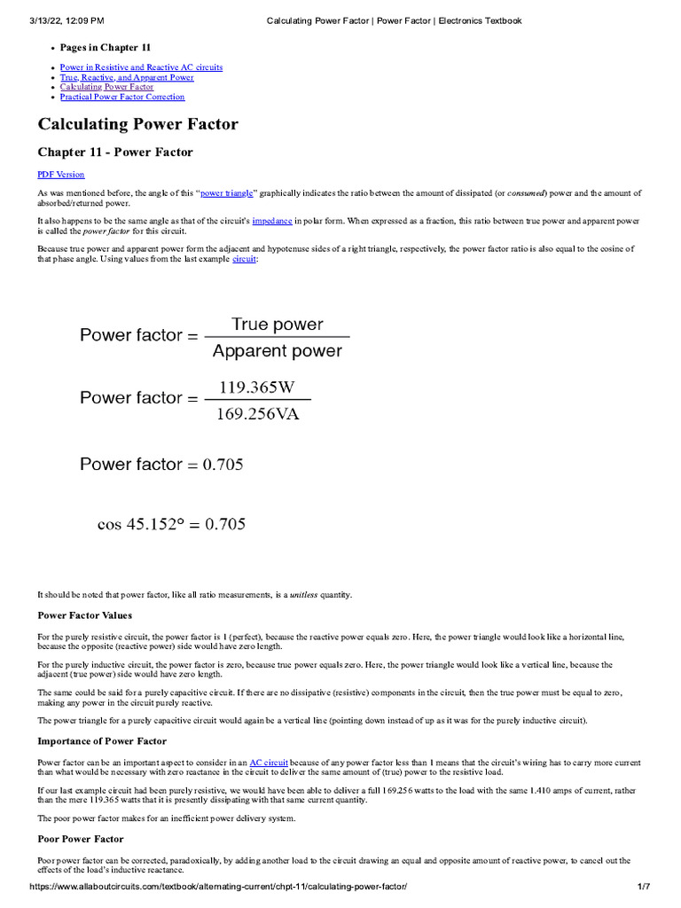 Calculating Power Factor Power Factor Electronics Textbook Pdf