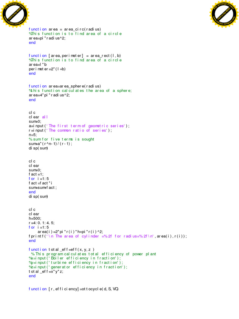 Matlab Sample Codes | Download Free PDF | Area | Elementary Geometry