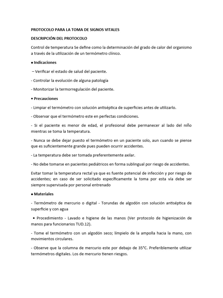 Protocolo de Signos Vitales y Precauciones | PDF | Presión sanguínea ...