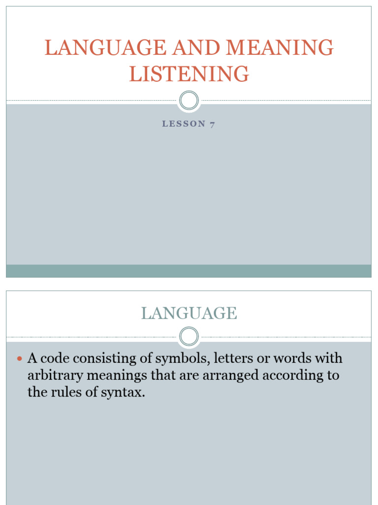 Language, Meaning, and Effective Listening | PDF | Semantics | Sound
