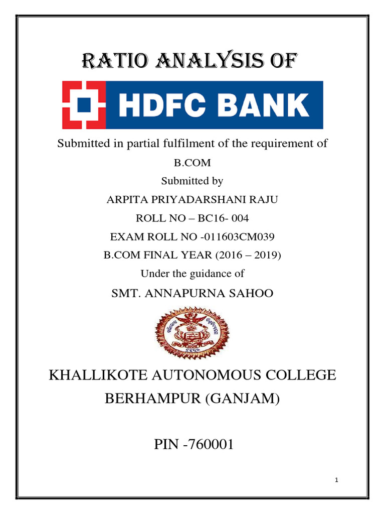 Ratio Analysis of HDFC 2.0 | PDF | Banks | Debit Card