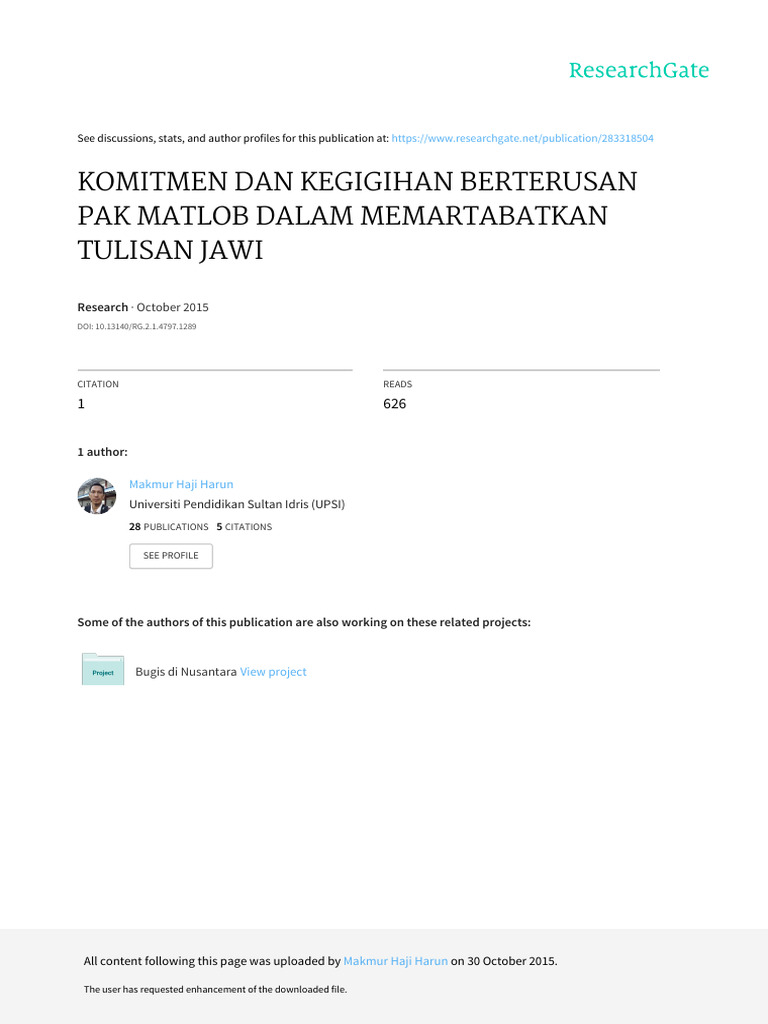 Komitmendan Kegigihan Berterusan Pak Matlobdalam Memartabatkan Tulisan ...