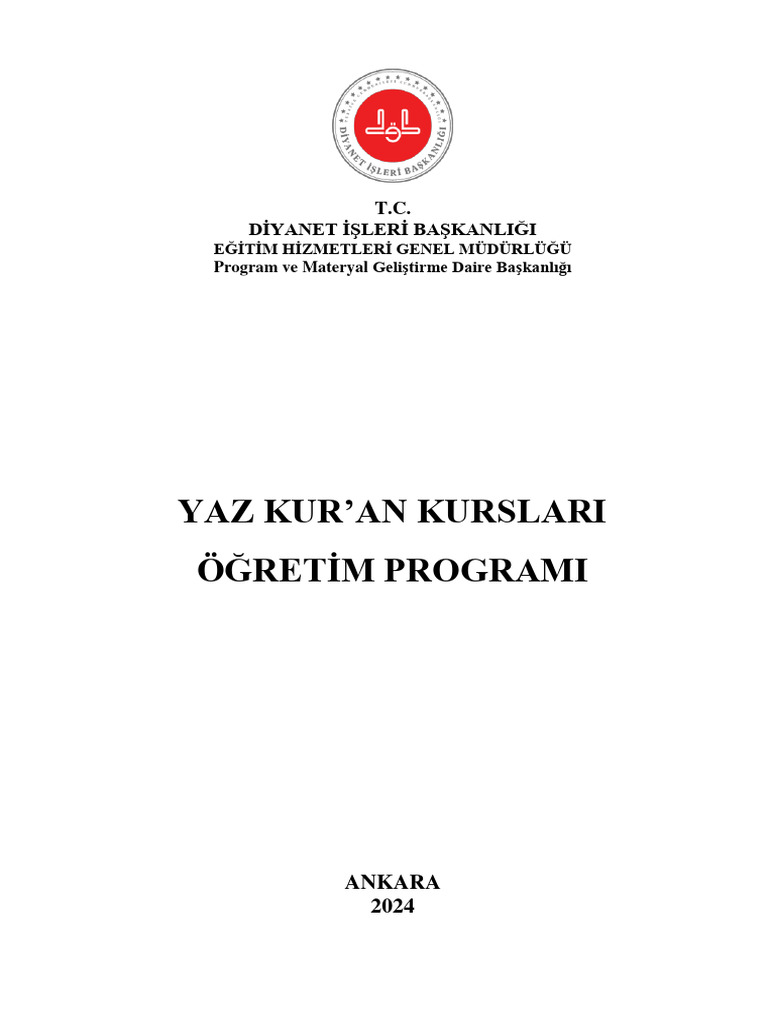 Yaz Kur'an Kursları Öğretim Programı-2024 | PDF