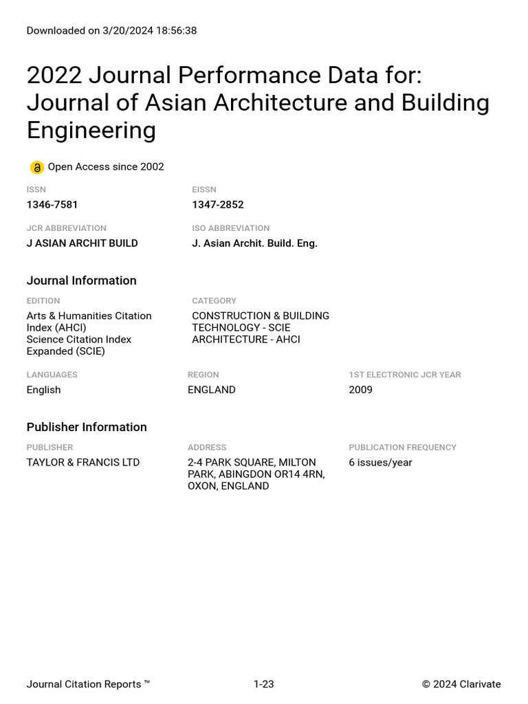 JCR - J Asian Archit Build - 2022 | PDF | Academic Journal | Citation