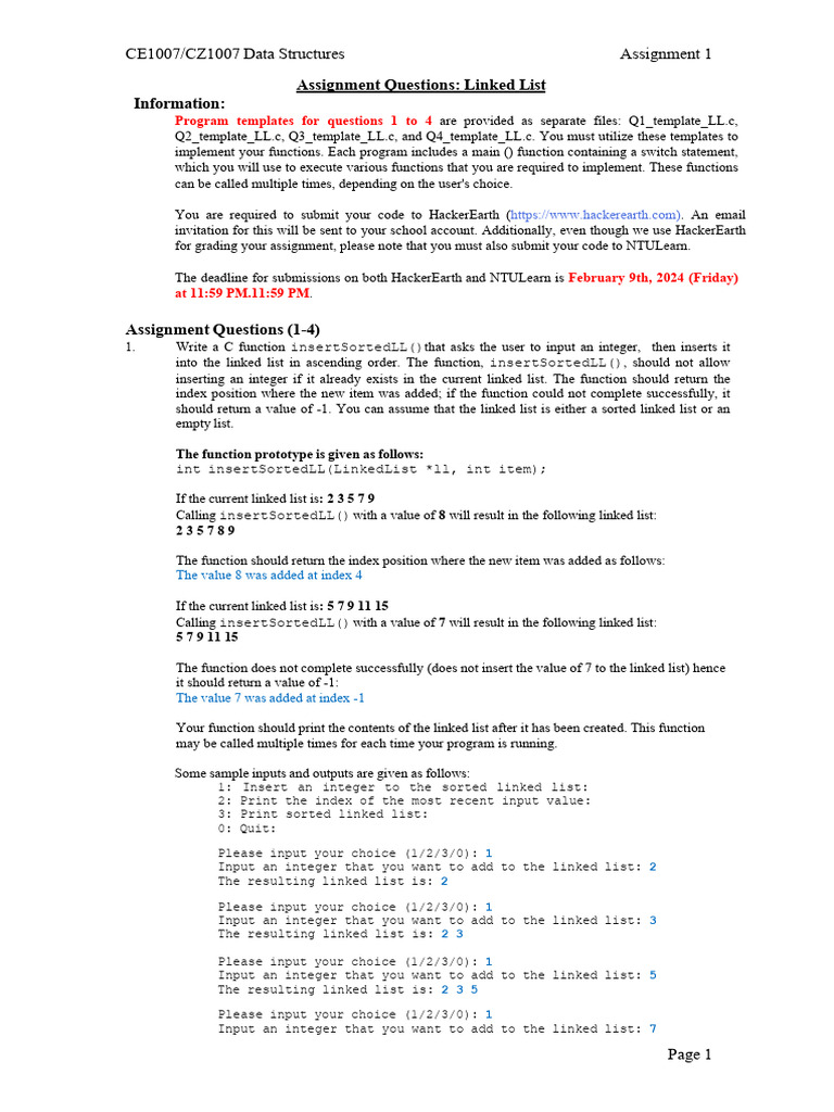 Linked List Assignment | PDF | Teaching Methods & Materials | Technology & Engineering