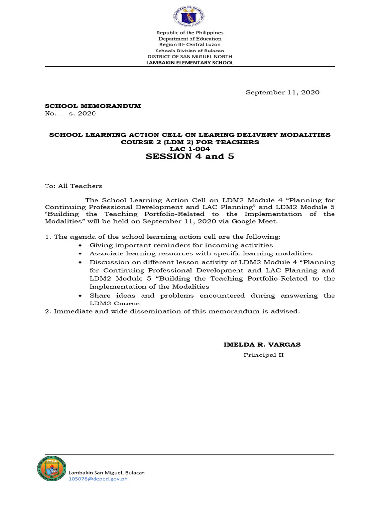 Lac 004 School Memo | PDF | Behavior Modification